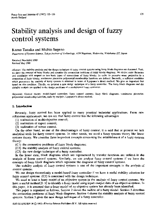 (PDF) Stability analysis and design of fuzzy control systems