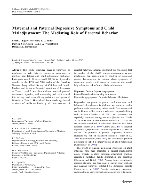 (PDF) Maternal and Paternal Depressive Symptoms and Child Maladjustment ...
