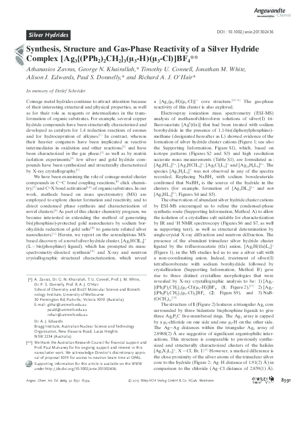 (PDF) Synthesis, Structure and Gas-Phase Reactivity of a Silver Hydride ...