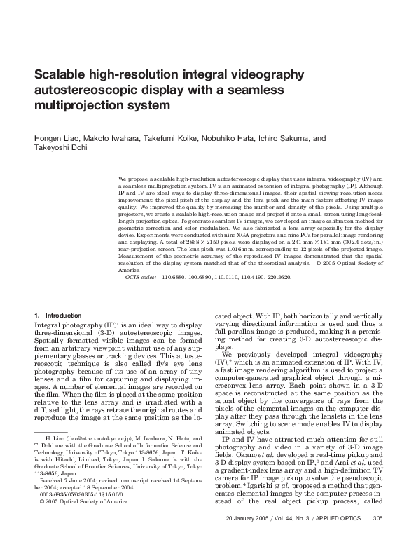 (PDF) Scalable high-resolution integral videography autostereoscopic ...