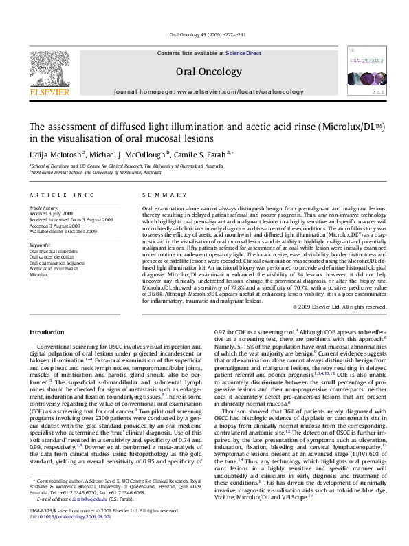 (PDF) The assessment of diffused light illumination and acetic acid rinse (Microlux/DL™) in the ...