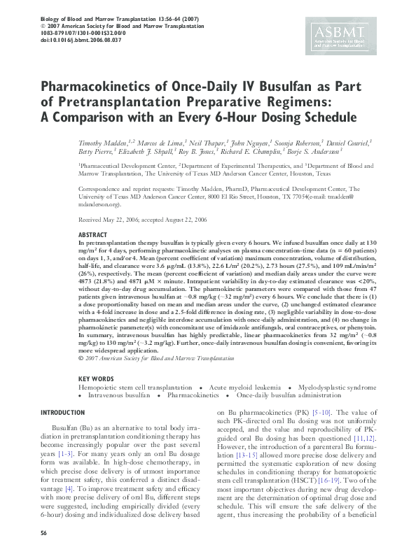 (PDF) Pharmacokinetics of Once-Daily IV Busulfan as Part of ...