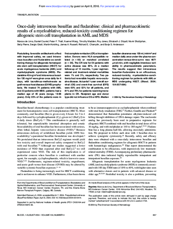 (PDF) Once-daily intravenous busulfan and fludarabine: clinical and ...