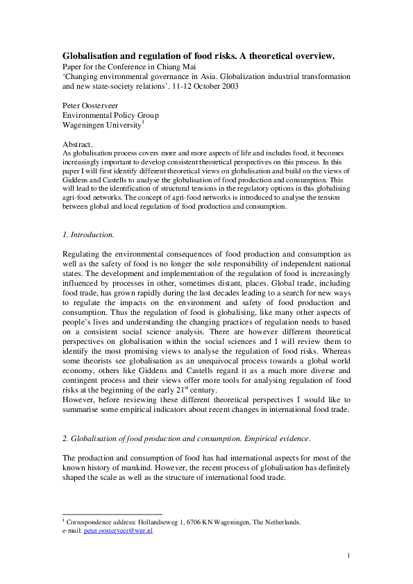 (PDF) Globalisation and regulation of food risks. A theoretical ...