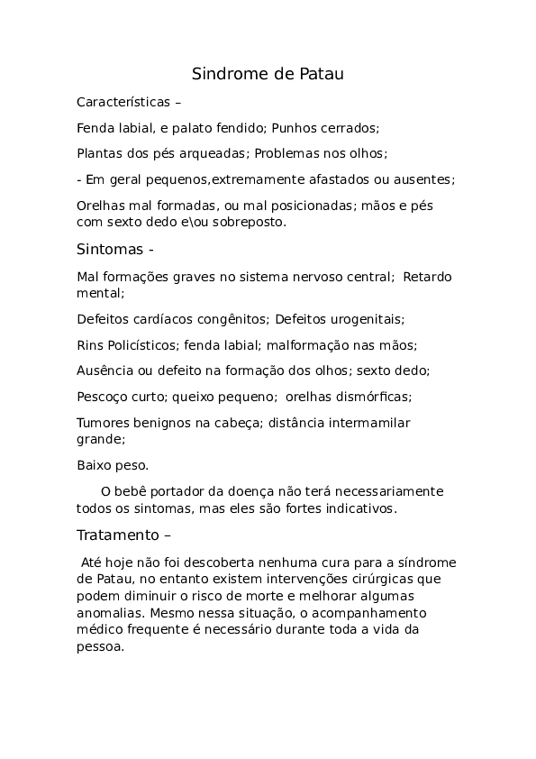 (DOC) Sindrome de Patau Características | Amanda Friesen - Academia.edu