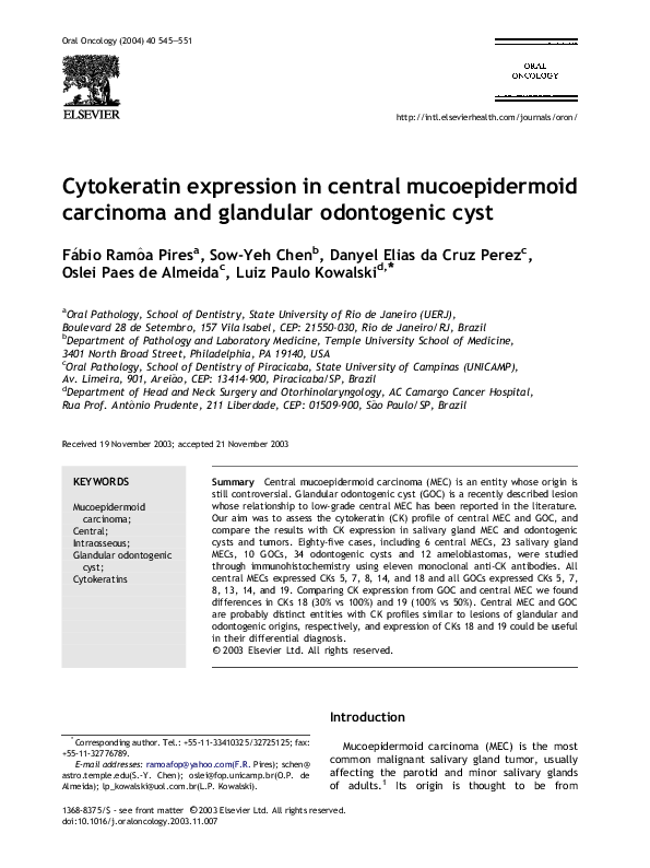 (PDF) Comparative Cytokeratin Expression in the Different Cell Types of ...