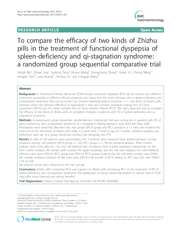 (PDF) To compare the efficacy of two kinds of Zhizhu pills in the treatment of functional ...
