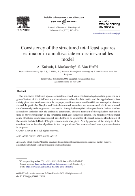 (PDF) Consistency of the structured total least squares estimator in a ...