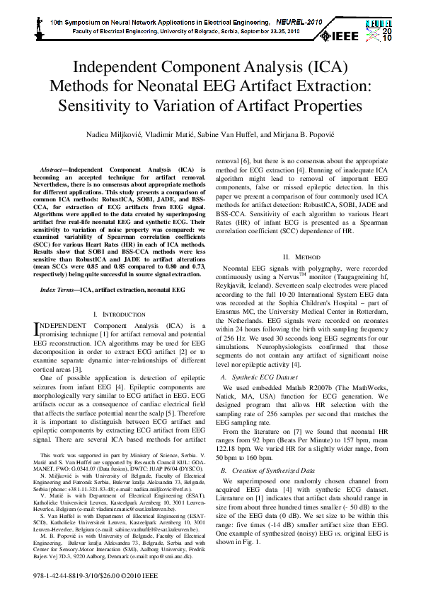 Pdf Independent Component Analysis Ica Methods For Neonatal Eeg Artifact Extraction