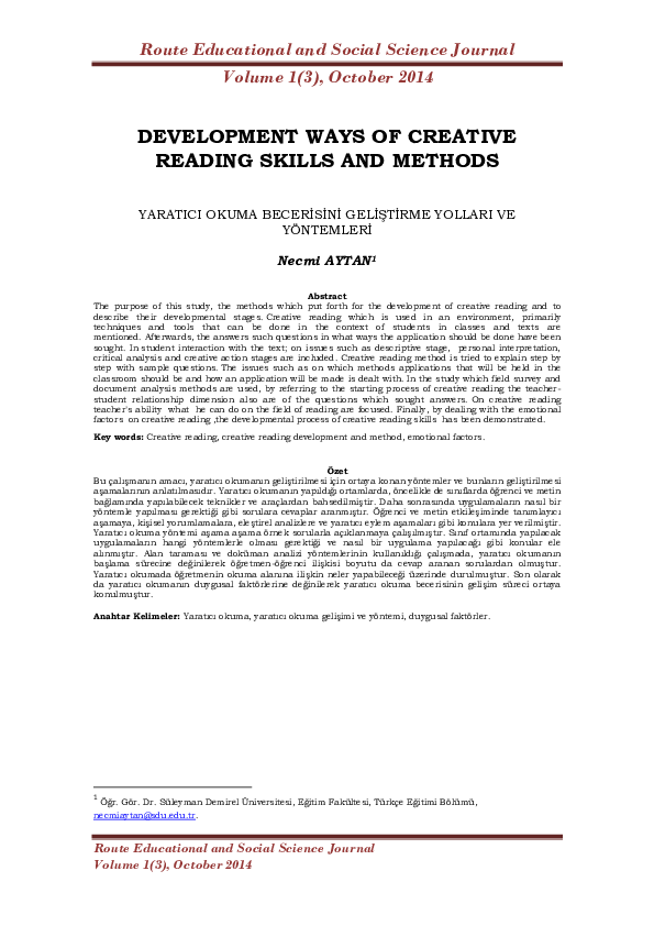 (PDF) DEVELOPMENT WAYS OF CREATIVE READING SKILLS AND METHODS