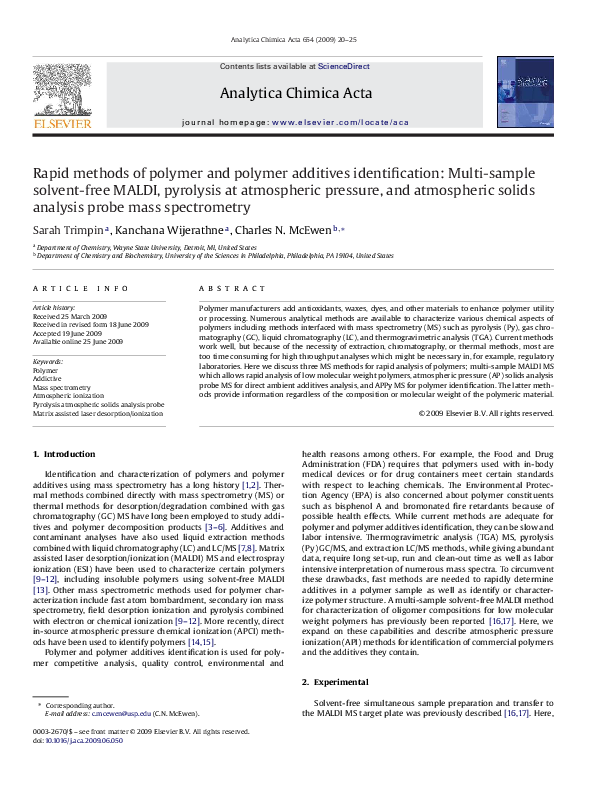 (PDF) Rapid methods of polymer and polymer additives identification ...