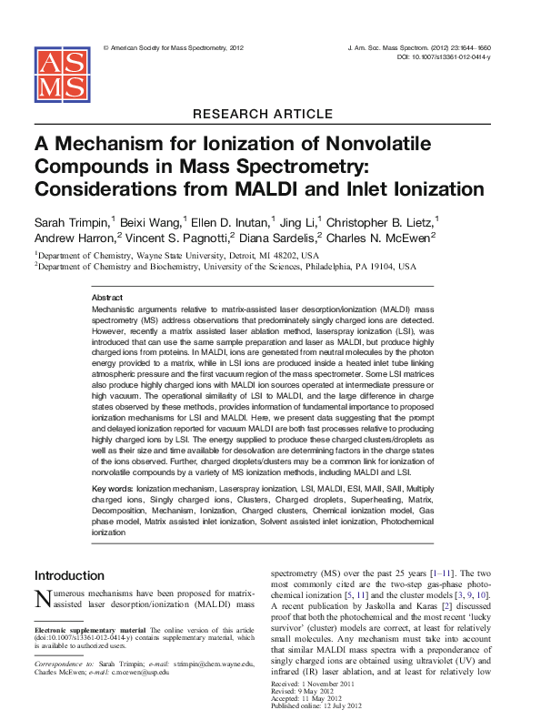 (PDF) A Mechanism for Ionization of Nonvolatile Compounds in Mass ...