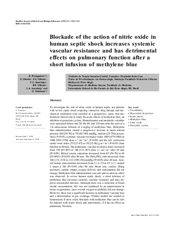 (PDF) Blockade of the action of nitric oxide in human septic shock ...