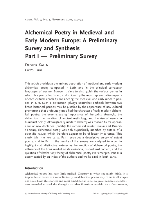 (PDF) Alchemical Poetry in Medieval and Early Modern Europe: A ...