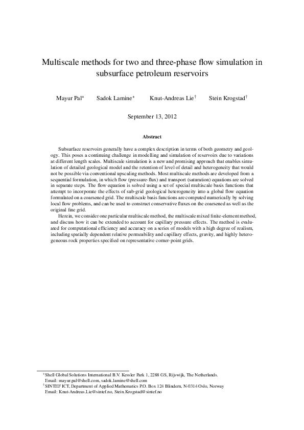 (PDF) Multiscale methods for two and three-phase flow simulation in subsurface petroleum reservoirs
