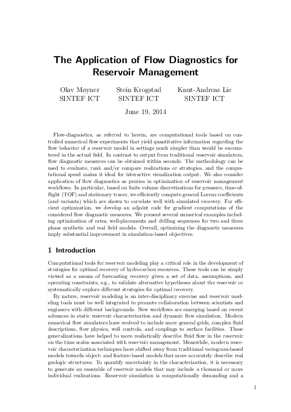 (PDF) The Application of Flow Diagnostics for Reservoir Management