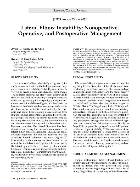 (PDF) Lateral Elbow Instability: Nonoperative, Operative, and ...