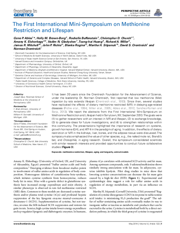 (PDF) The first international mini-symposium on methionine restriction and lifespan