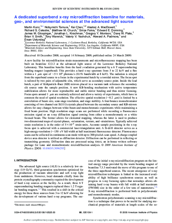 (PDF) A dedicated superbend x-ray microdiffraction beamline for ...