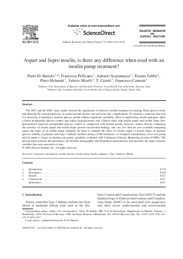 (PDF) Aspart and lispro insulin, is there any difference when used with ...