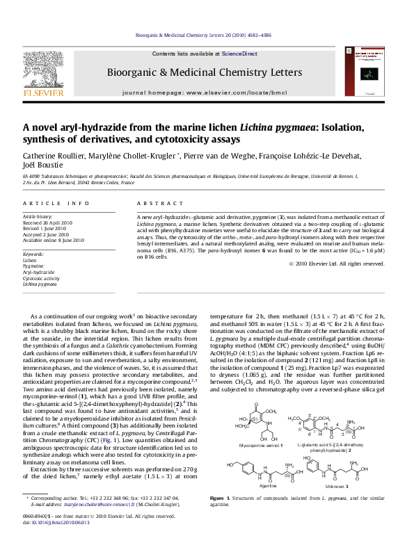(PDF) A novel aryl-hydrazide from the marine lichen Lichina pygmaea ...