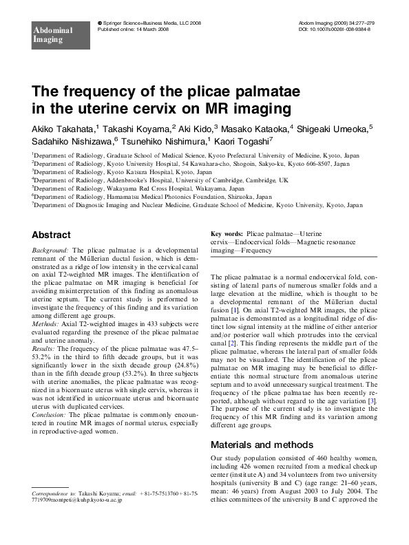 (PDF) The frequency of the plicae palmatae in the uterine cervix on MR ...
