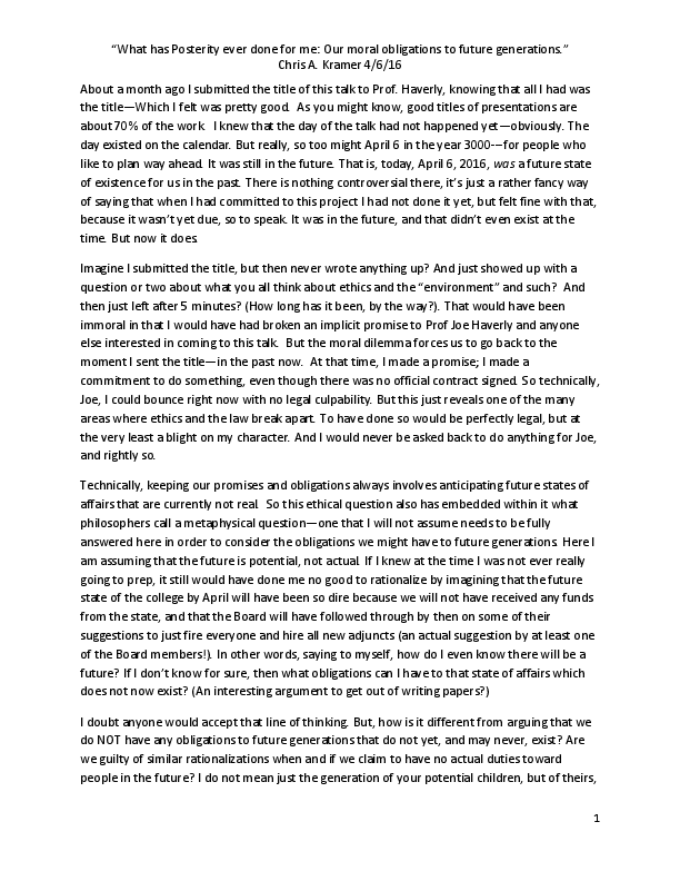(PDF) What Has Posterity Ever Done For Me? Our Moral Obligations To ...
