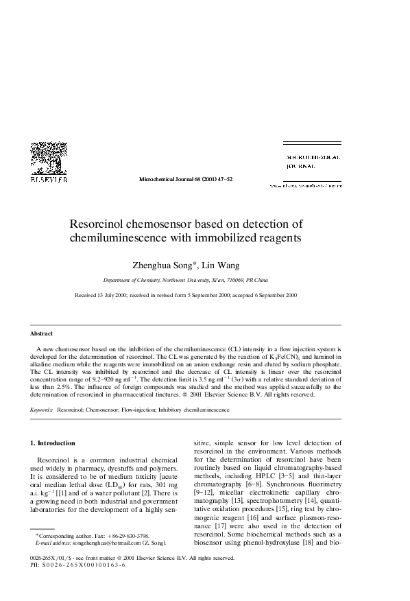 (PDF) Resorcinol chemosensor based on detection of chemiluminescence ...