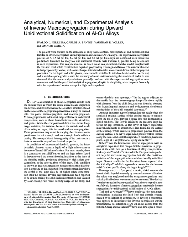 (PDF) Analytical, numerical, and experimental analysis of inverse macrosegregation during upward ...