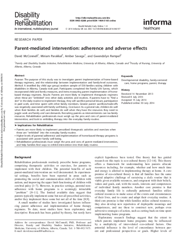 (PDF) Parent-mediated intervention: adherence and adverse effects