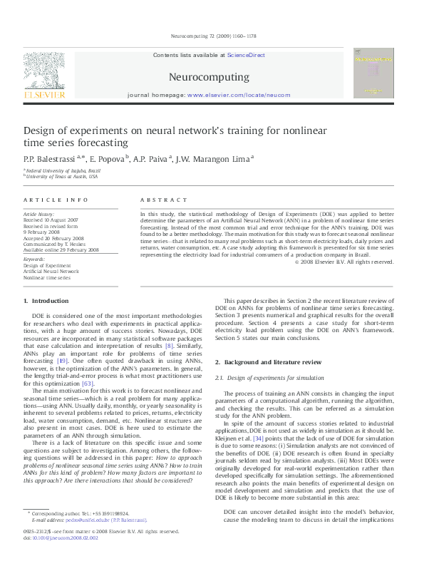Pdf Design Of Experiments On Neural Networks Training For Nonlinear