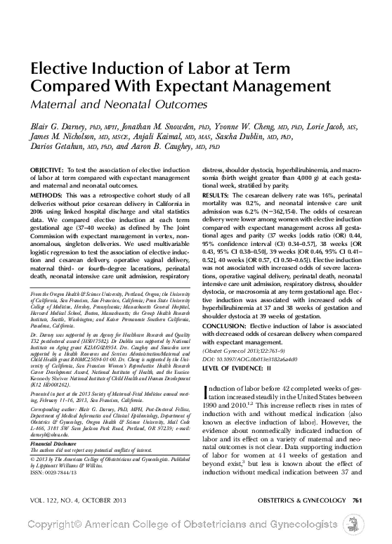 (PDF) Elective Induction of Labor at Term Compared With Expectant ...
