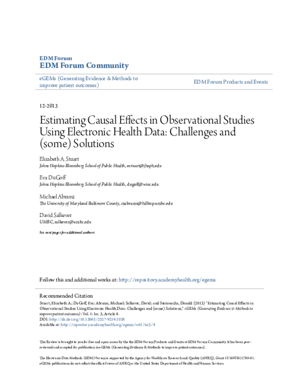 (PDF) Estimating causal effects in observational studies using Electronic Health Data ...