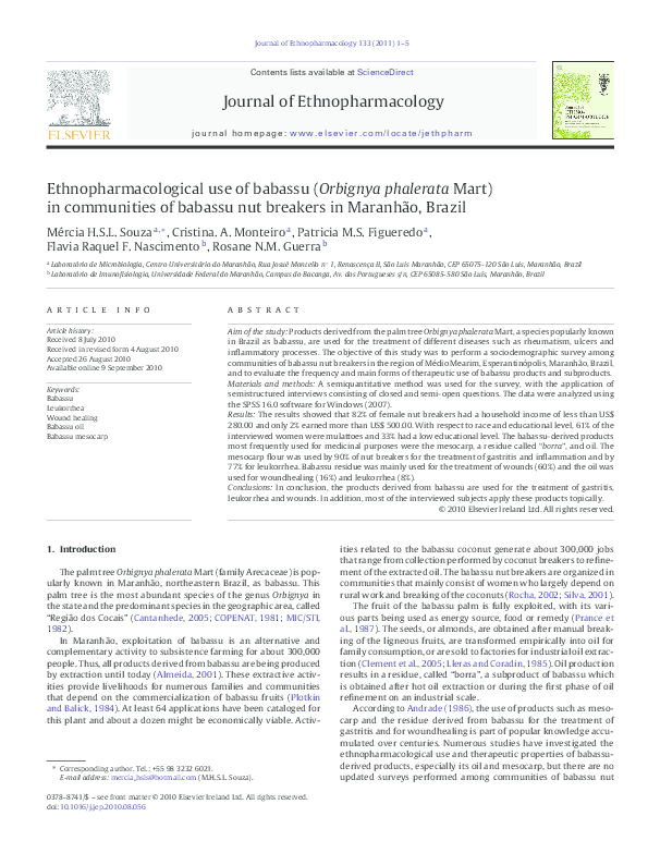 (PDF) Ethnopharmacological use of babassu (Orbignya phalerata Mart) in communities of babassu ...