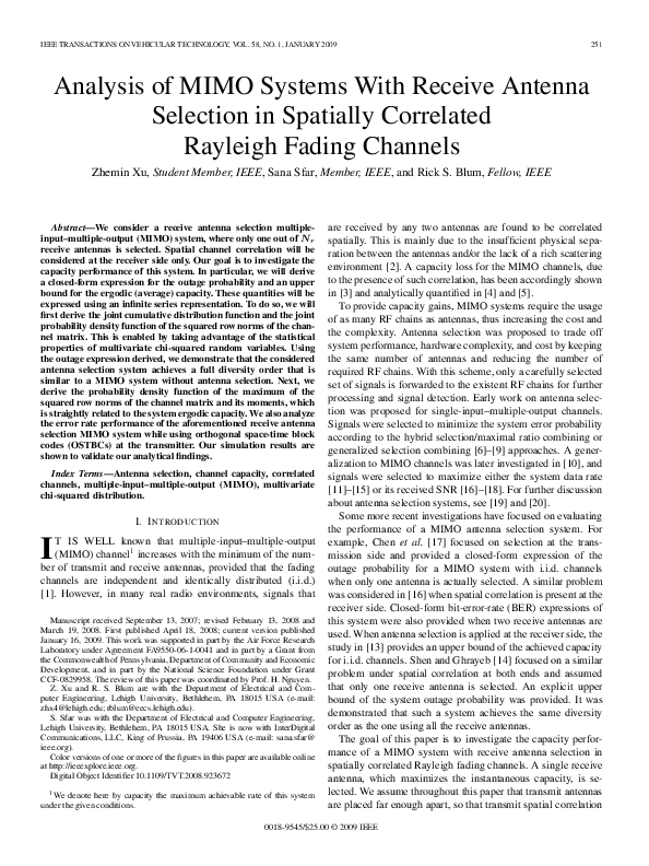 (PDF) Analysis of MIMO Systems With Receive Antenna Selection in ...