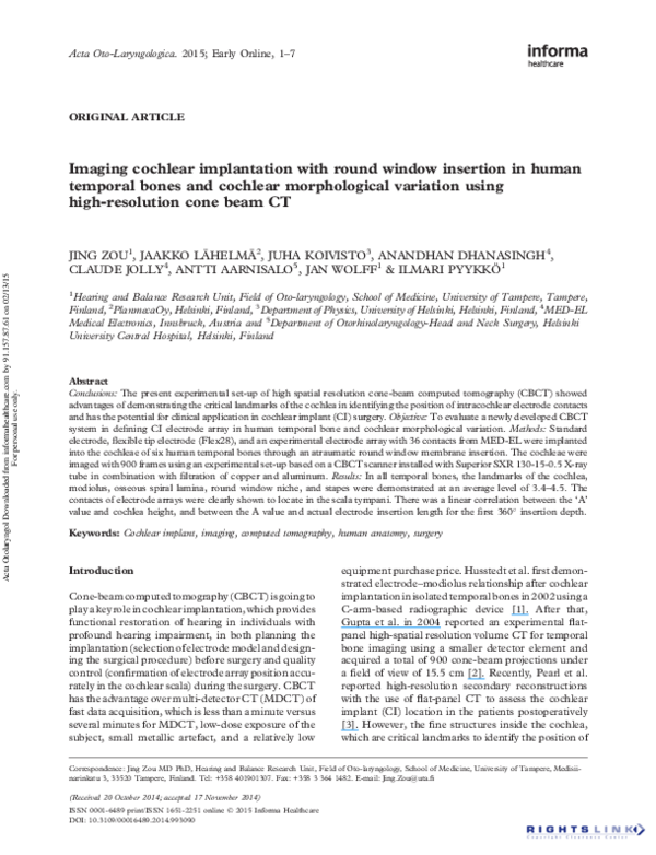 (PDF) Imaging cochlear implantation with round window insertion in ...