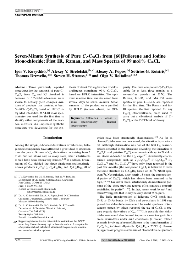(PDF) Seven-Minute Synthesis of PureCs-C60Cl6 from [60]Fullerene and ...