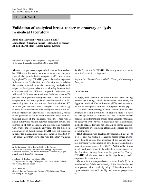 (PDF) Validation of analytical breast cancer microarray analysis in ...