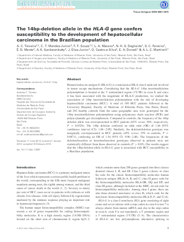 (PDF) The 14bp-deletion allele in the HLA-G gene confers susceptibility to the development of ...