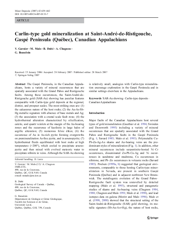 (PDF) Carlin-type gold mineralization at Saint-André-de-Ristigouche ...