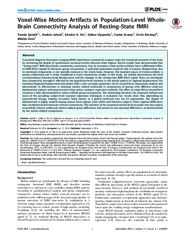 (PDF) Voxel-Wise Motion Artifacts in Population-Level Whole-Brain Connectivity Analysis of ...