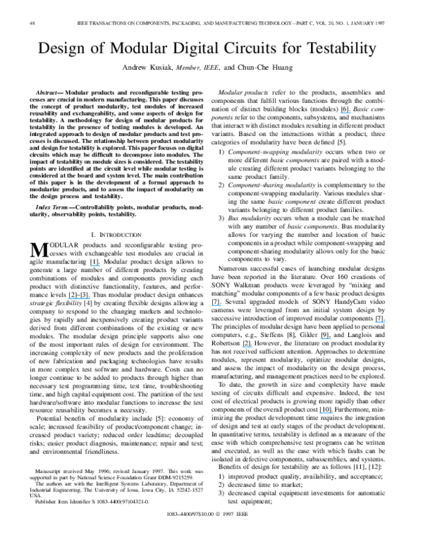 (PDF) Design of modular digital circuits for testability