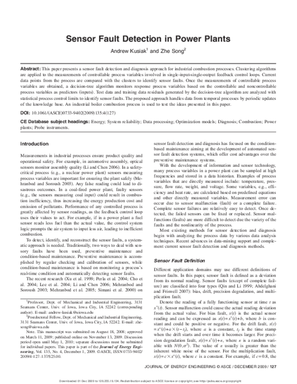 (PDF) Sensor Fault Detection in Power Plants