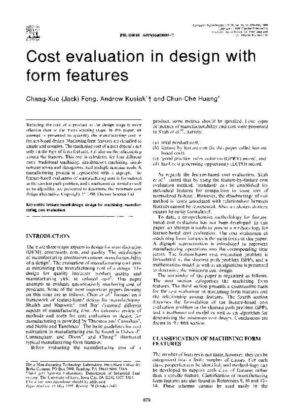 (PDF) Cost evaluation in design with form features