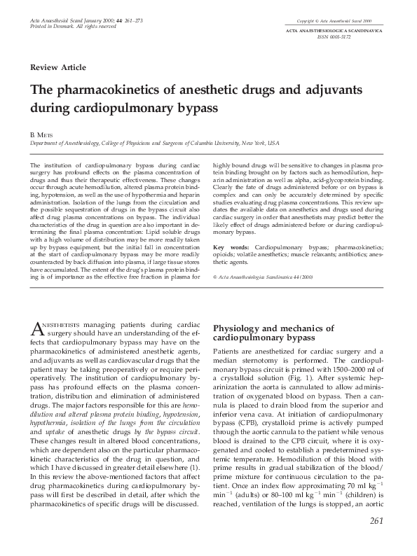 (PDF) The pharmacokinetics of anesthetic drugs and adjuvants during ...