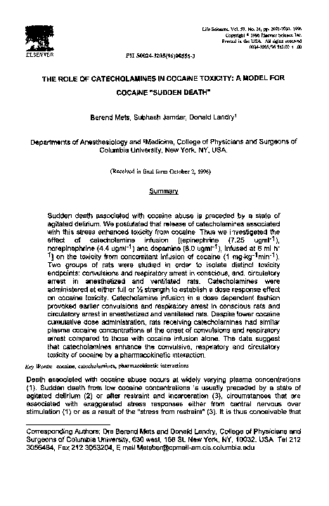 (PDF) The role of catecholamines in cocaine toxicity: A model for ...