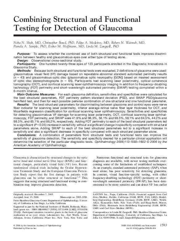 (PDF) Combining Structural and Functional Testing for Detection of Glaucoma