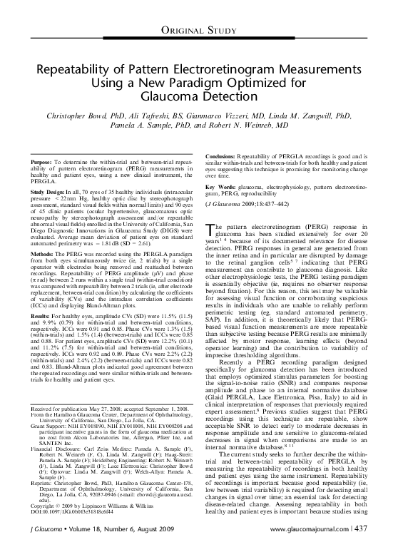 Pdf Repeatability Of Perg Measurements For Glaucoma