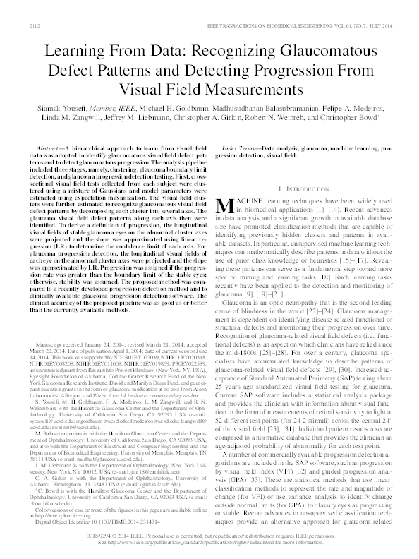 Pdf Learning From Data Recognizing Glaucomatous Defect Patterns And
