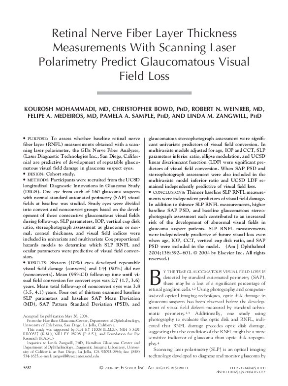 (PDF) Retinal nerve fiber layer thickness measurements with scanning laser polarimetry predict ...